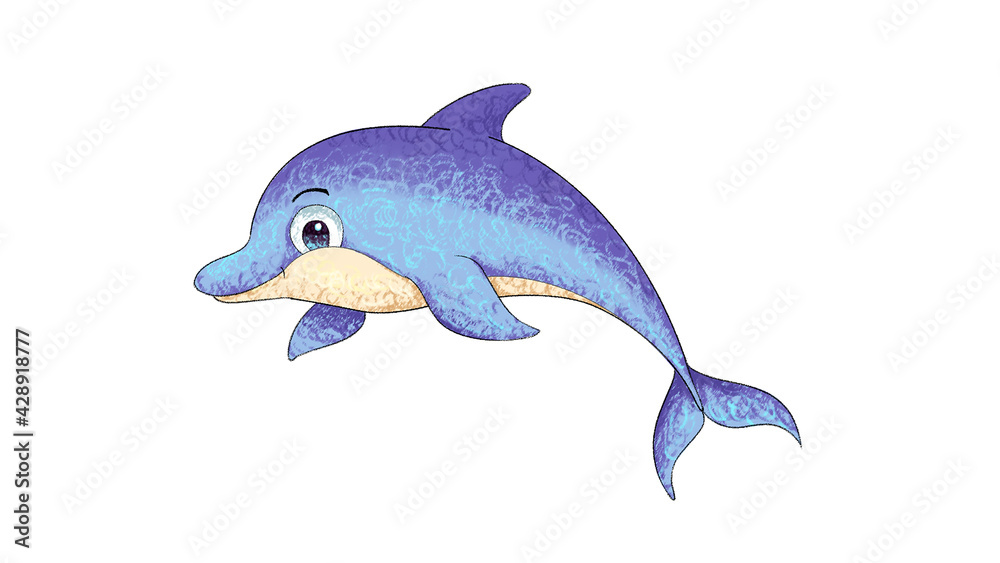 Cartoon Dolphin Drawing. cute animal oil pastel drawing crayon doodle ...