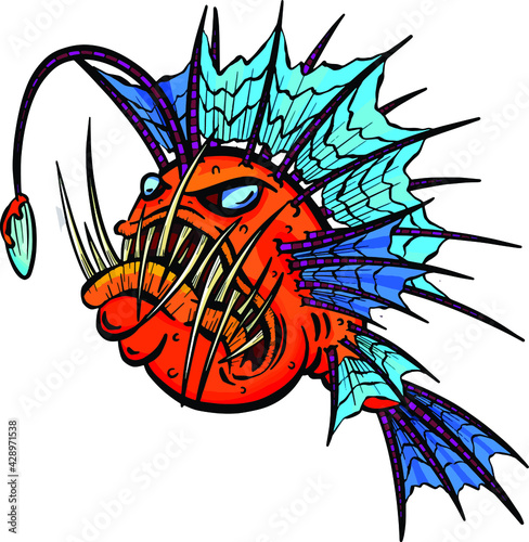 Cartoon Ugly and Evil Deep Sea Angler Fish Cartoon Characters Stock ...