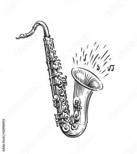 Hand drawn sketch of saxophone isolated vector art. Musical instrument ...