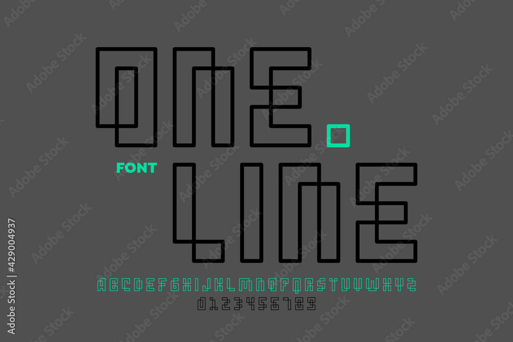 One line style font, typography design, alphabet letters and numbers ...