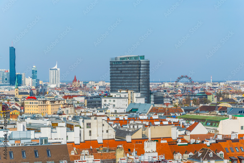 Aerial view of vienna with famous DC tower in the UNO city and the ...