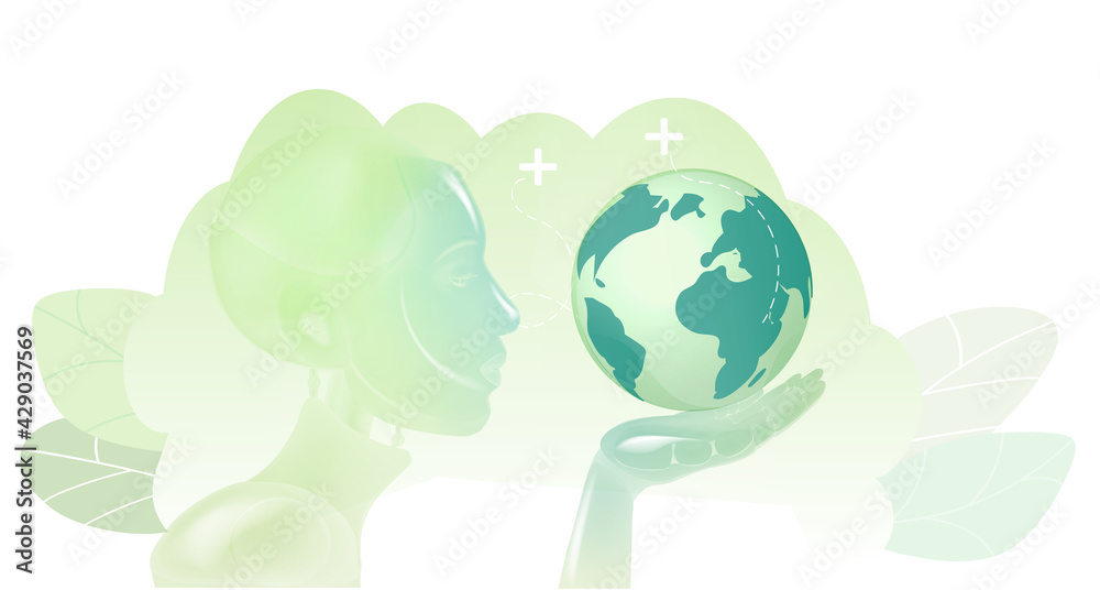 World Environment Day. Girl holds planet on her hand. Enviroment ...
