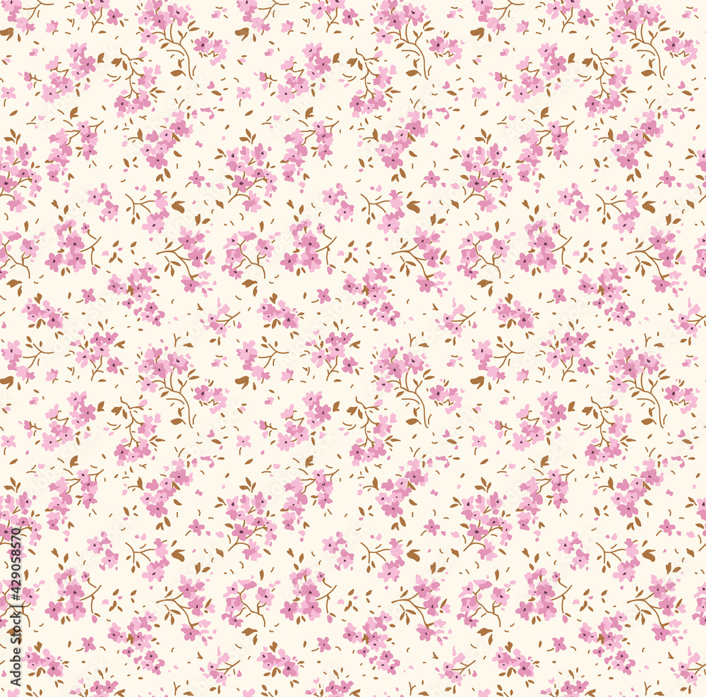 Seamless vintage floral pattern. Beautiful light pink and mauve flowers ...
