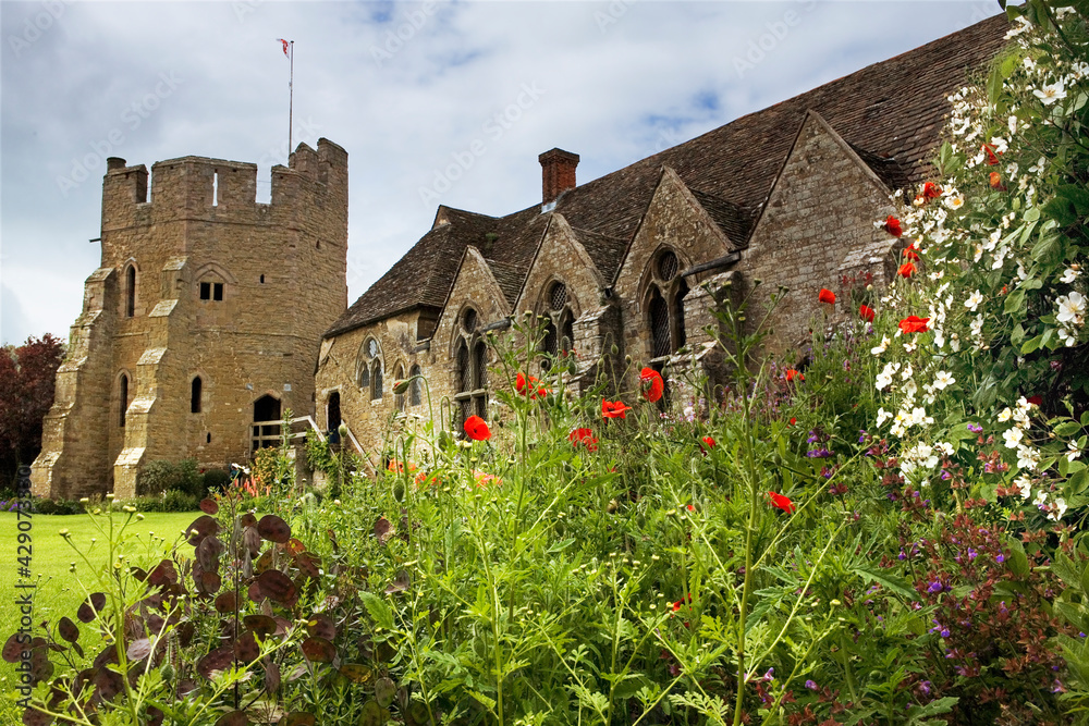 Medieval fortified manor of Stokesay Castle, showing the south tower ...