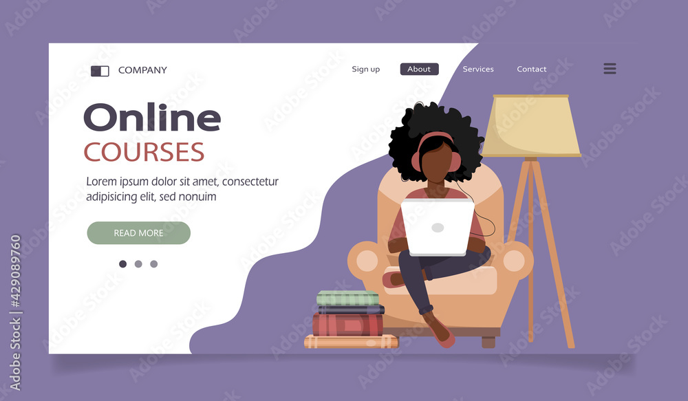 Concept illustration of online courses, distance studying, self ...