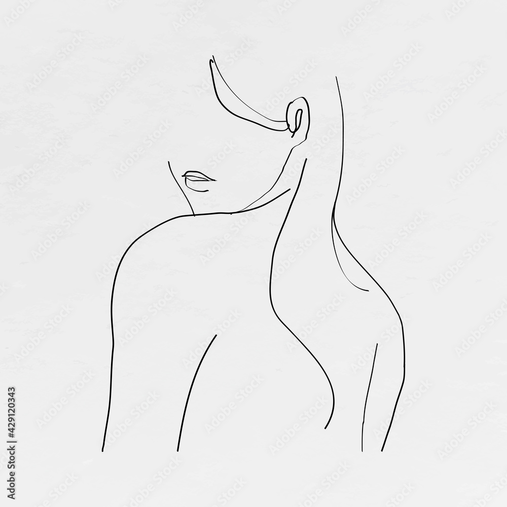 Woman's body line art feminine drawing on gray background Stock ...