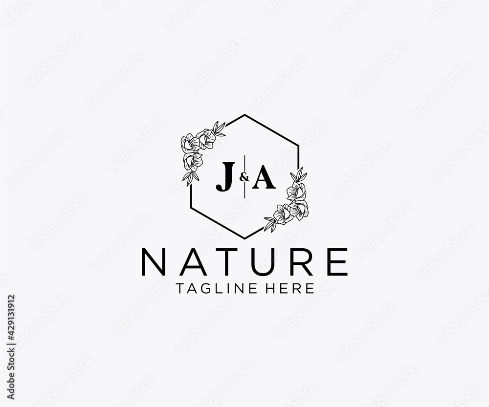 initial JA letters Botanical feminine logo template floral, editable ...
