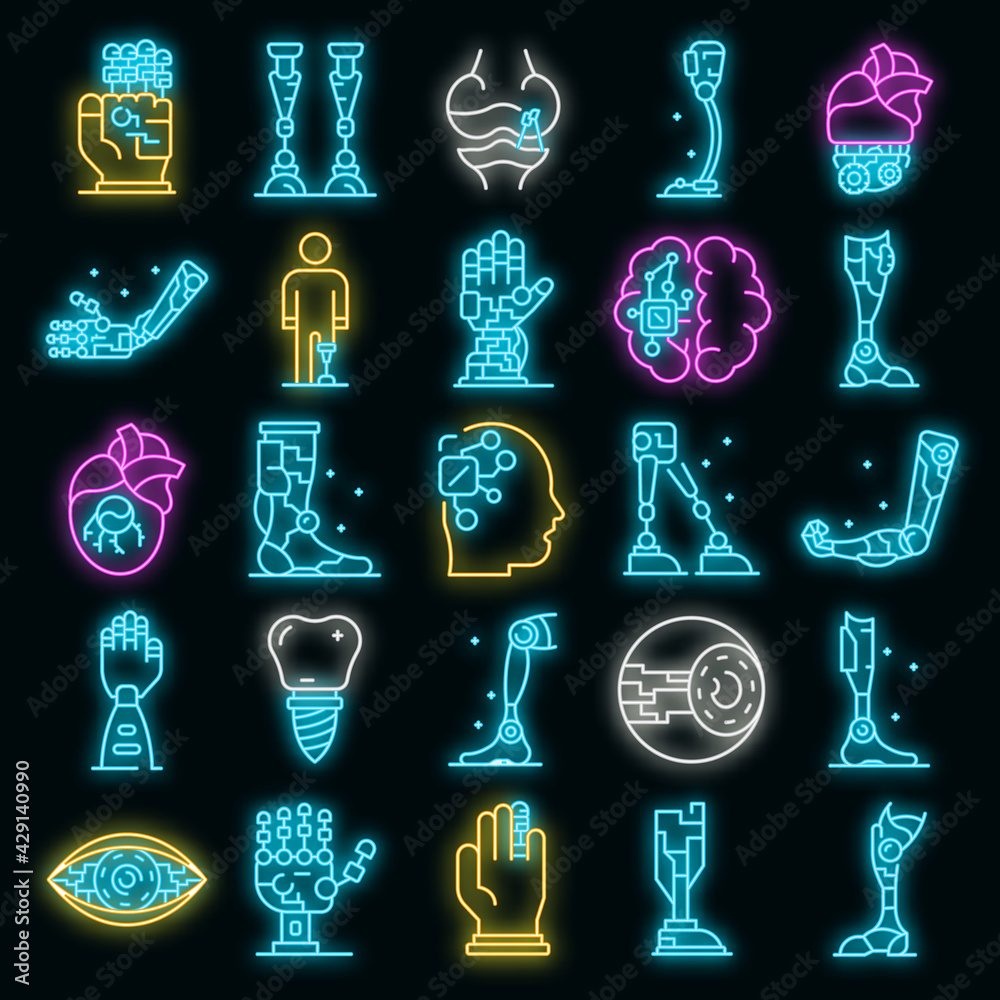 Artificial limbs icons set. Outline set of artificial limbs vector ...