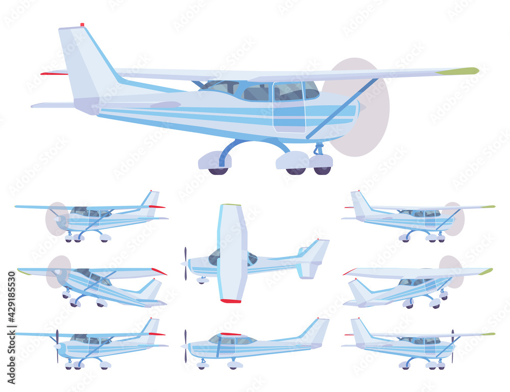เวกเตอร์ Stock Light aircraft, blue stripe plane livery set. Small ...