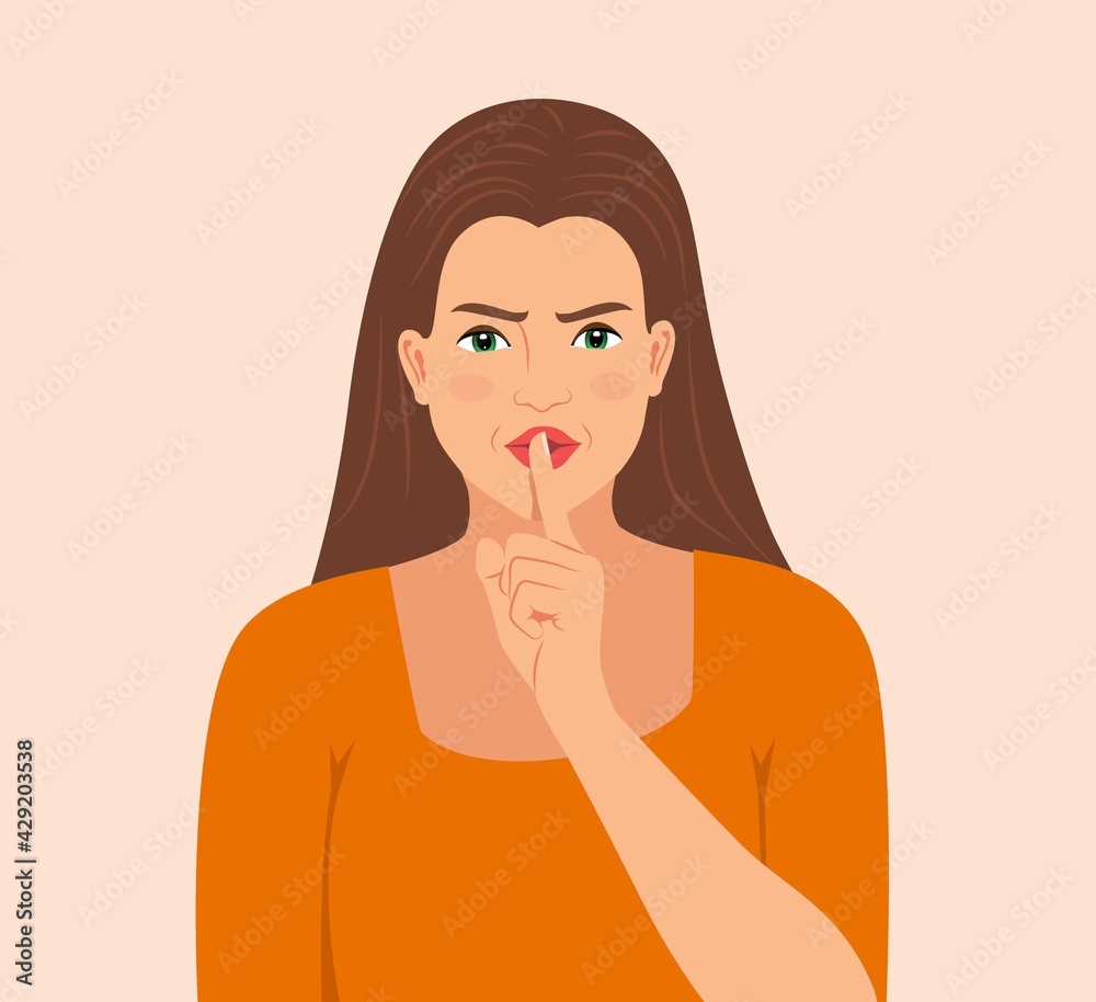 Beautiful young angry woman making Silence Gesture isolated over ...