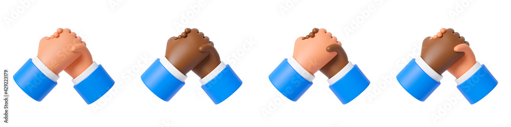 3d hands business handshake emoji on white background. Partnership and ...