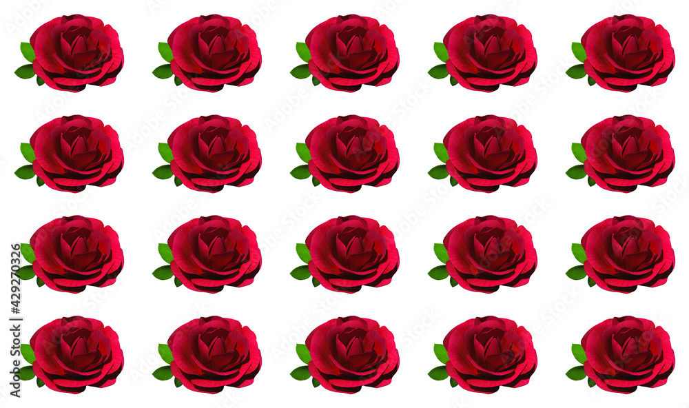Patrón de rosas rojas. Fondo blanco. Render 3D Stock Illustration ...