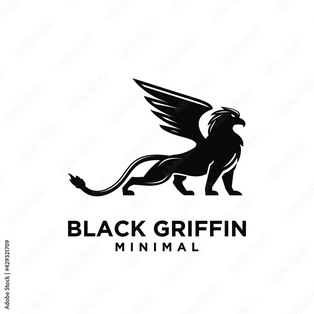 premium black minimal Griffin Mythical Creature Emblem mascot Vector ...