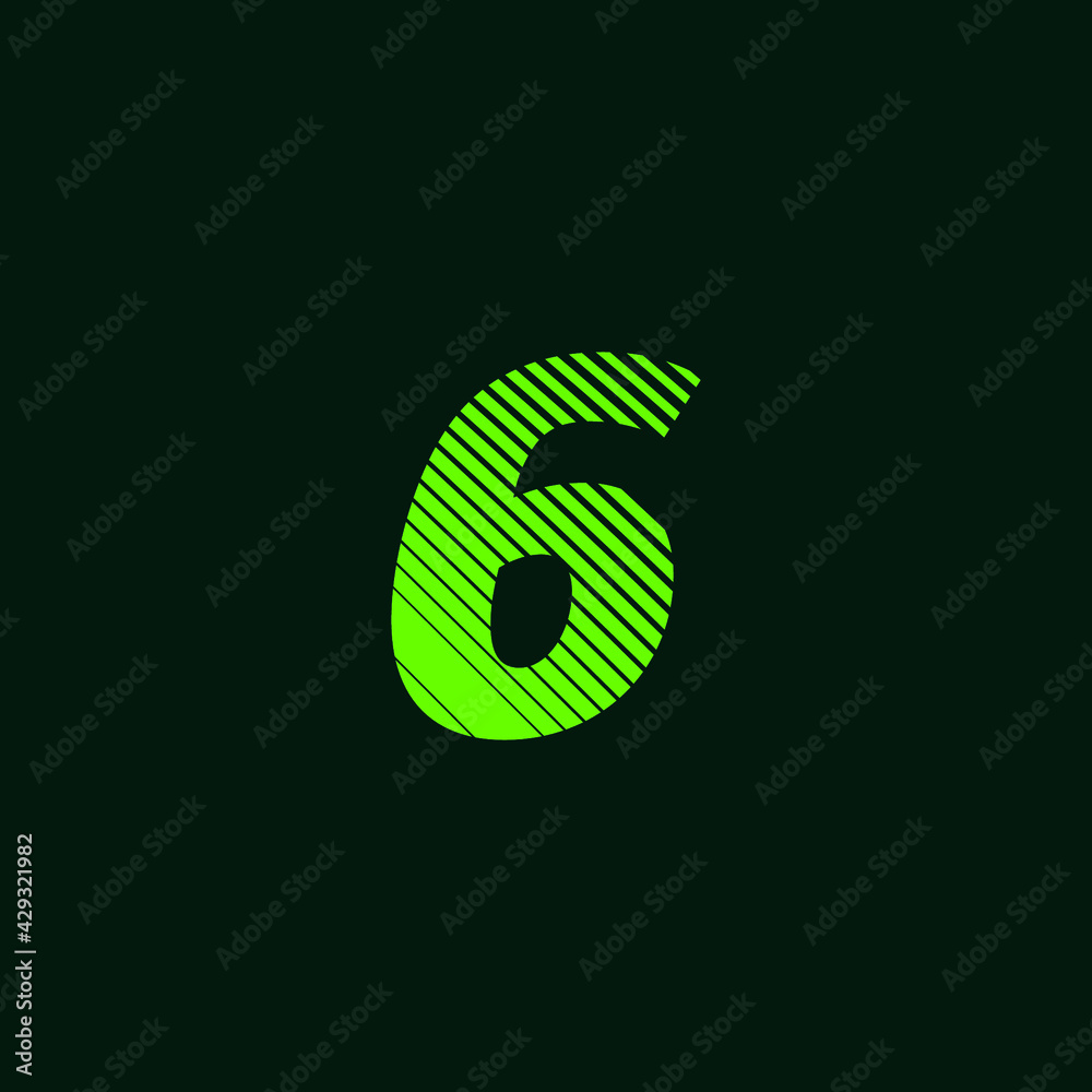 numero 6 six cursive texture in green color with slanted lines, speed ...