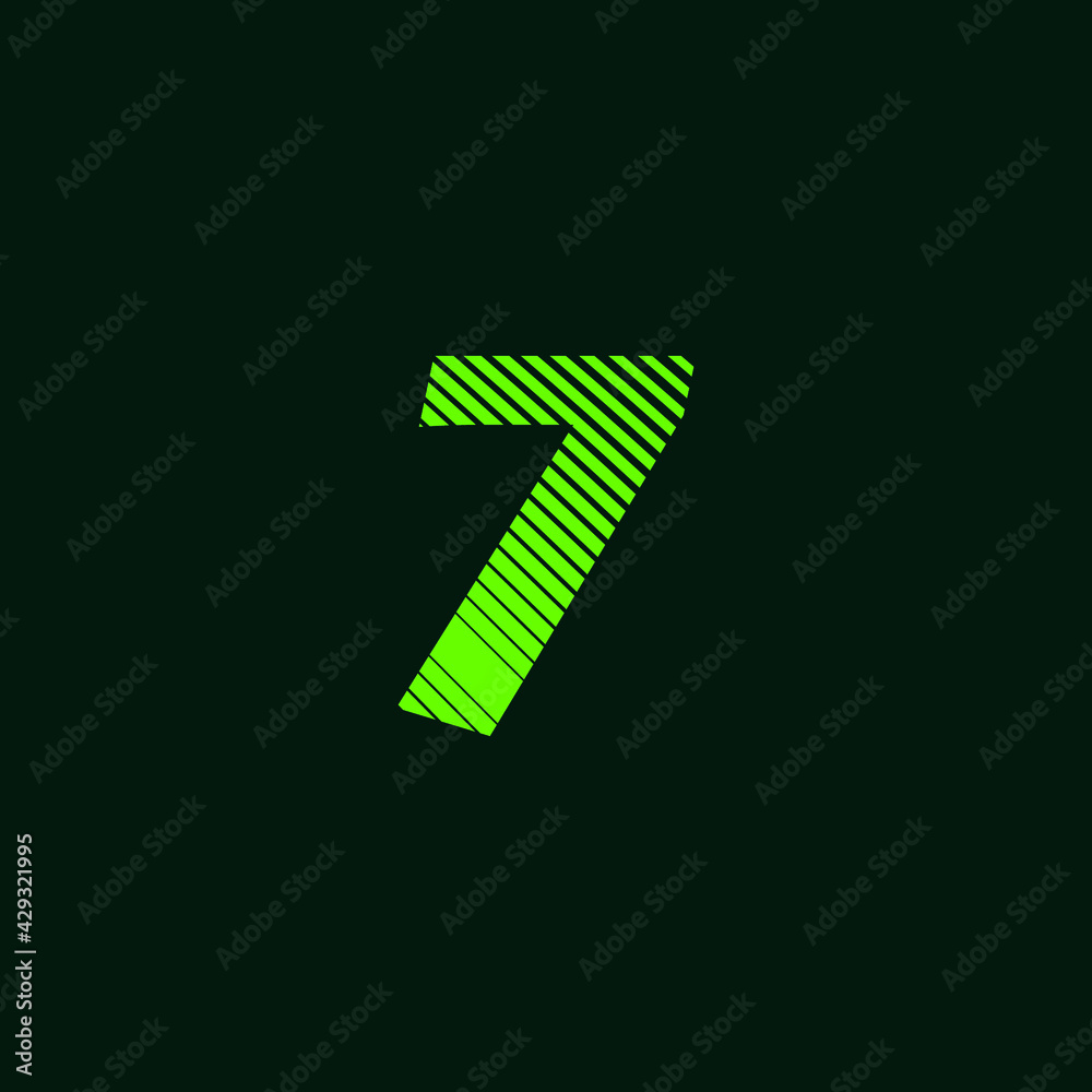 numero 7 seven cursive texture in green color with slanted lines, speed ...