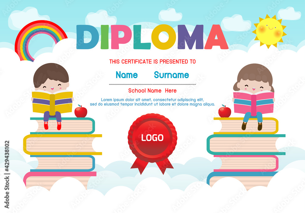 Diploma template for kids, Certificates kindergarten and elementary ...