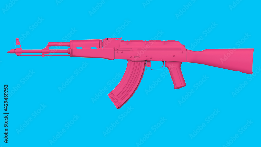 Pink AK-47 assault rifle isolated on blue background. Classic Soviet AK ...