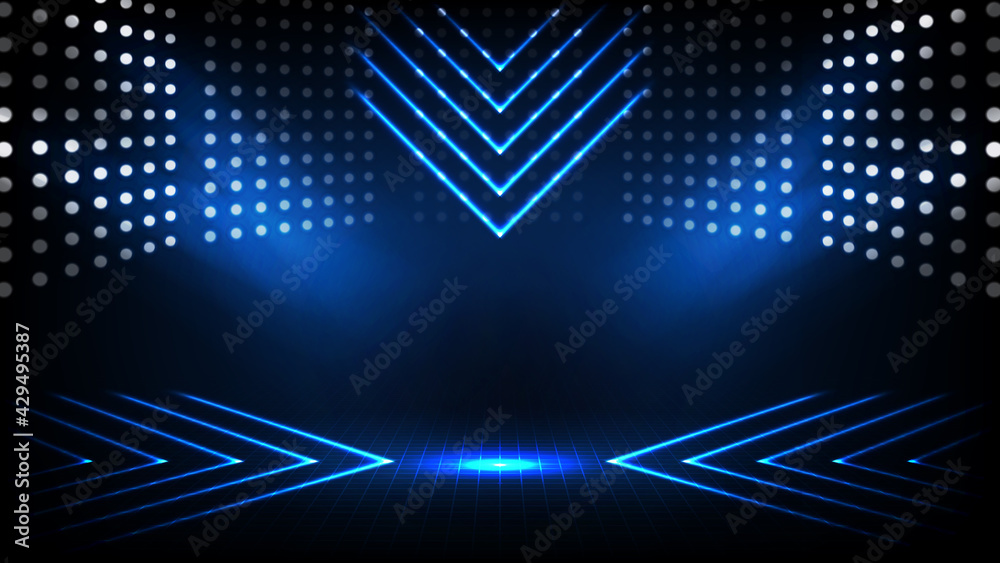 abstract futuristic background of empty stage arena stadium spotlgiht ...