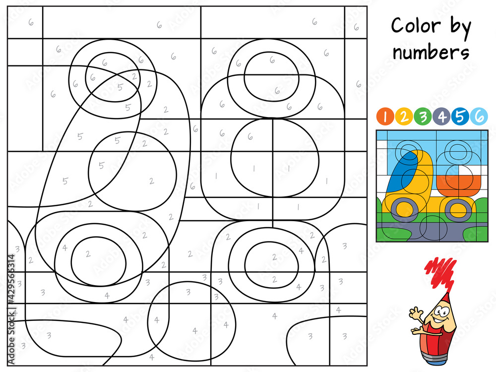 Dump truck. Color by numbers. Coloring book Stock Vector | Adobe Stock