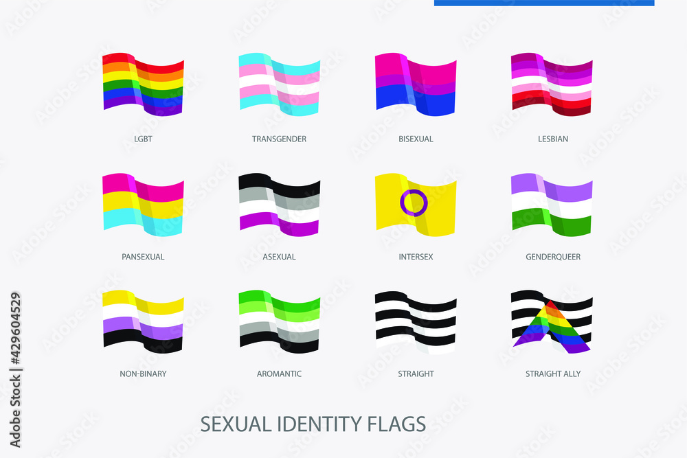 Flags set. Sexual identity. Pride flag, LGBTQ+ symbols, gender gay ...