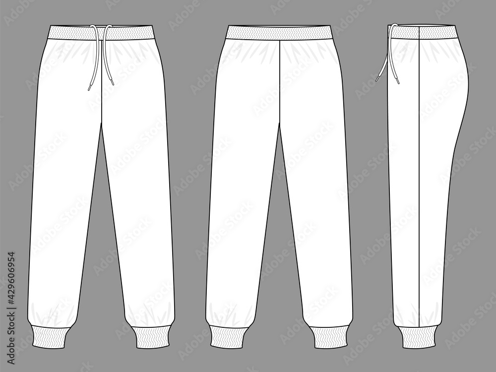 White Tracksuit Pants Template on Gray Background. Front, Back, and ...