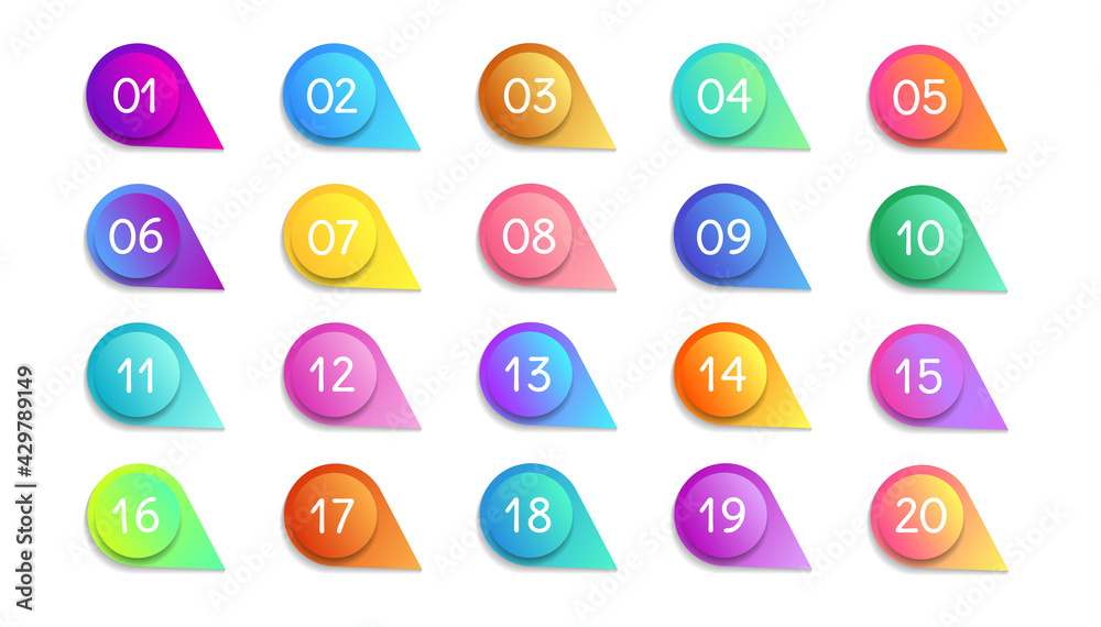 Vetor Bullet numbers. Infographic buttons and points. Icon with numbers from 1 to 20. 3d ...