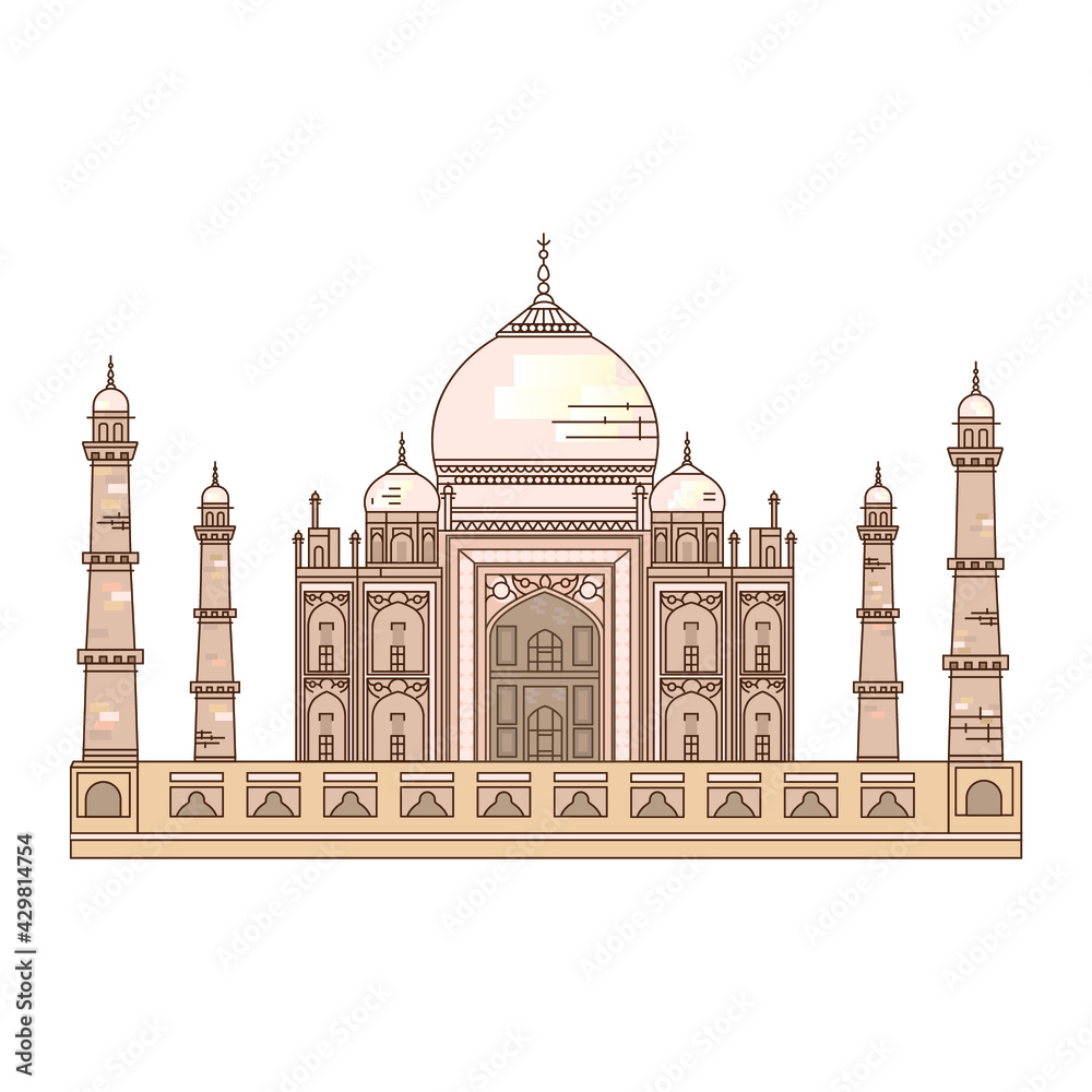 Taj Mahal color illustration. Symbol of India Taj Mahal vector. A ...