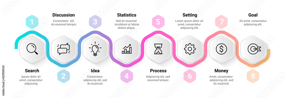 Timeline infographic. Flowchart sequence design. Step horizontal ...