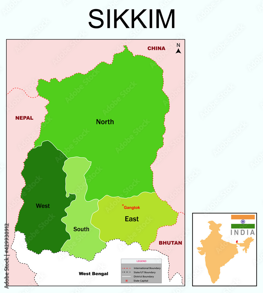 Sikkim map Stock Illustration | Adobe Stock