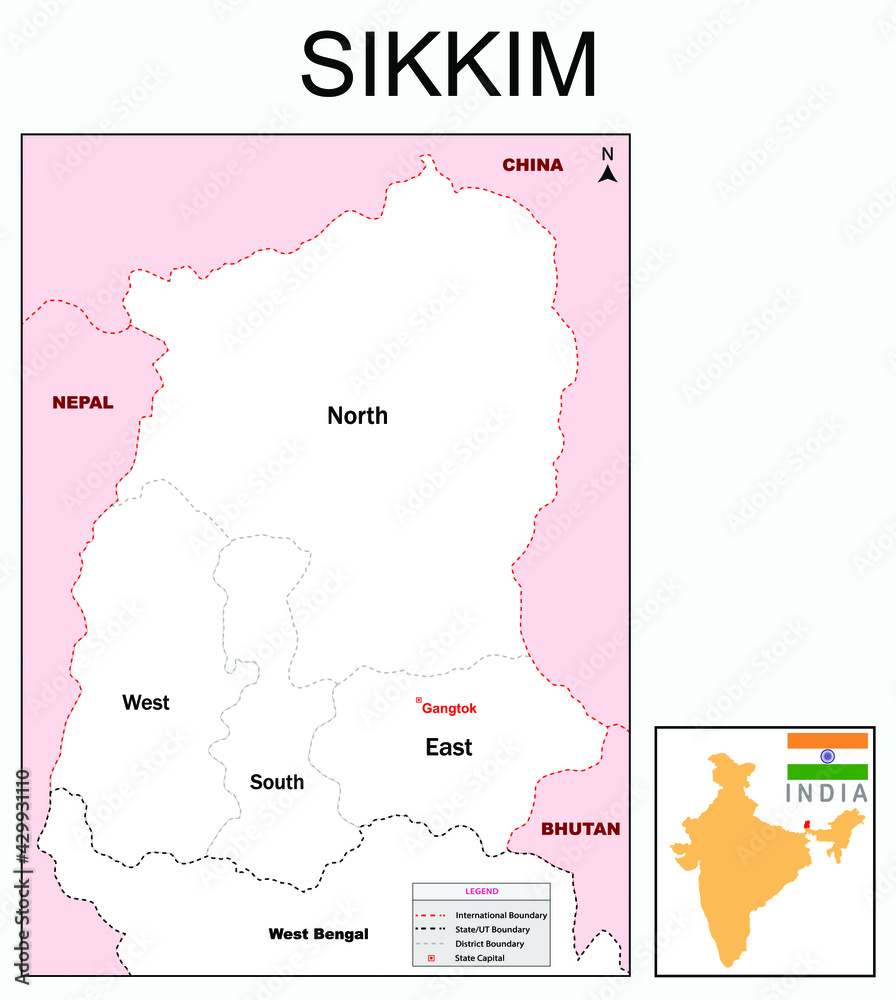 Sikkim map Stock Vector | Adobe Stock
