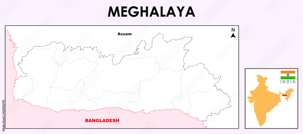 Meghalaya Map. Meghalaya administrative and political vector map in ...