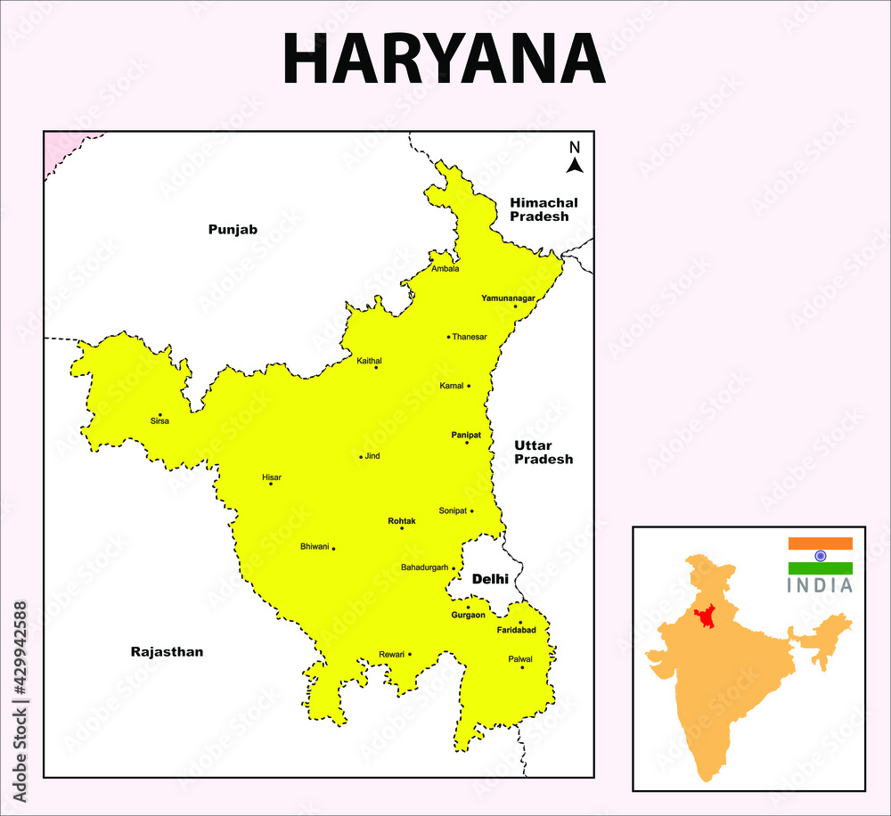 Haryana map. Major district in Haryana. Political map of Haryana with ...