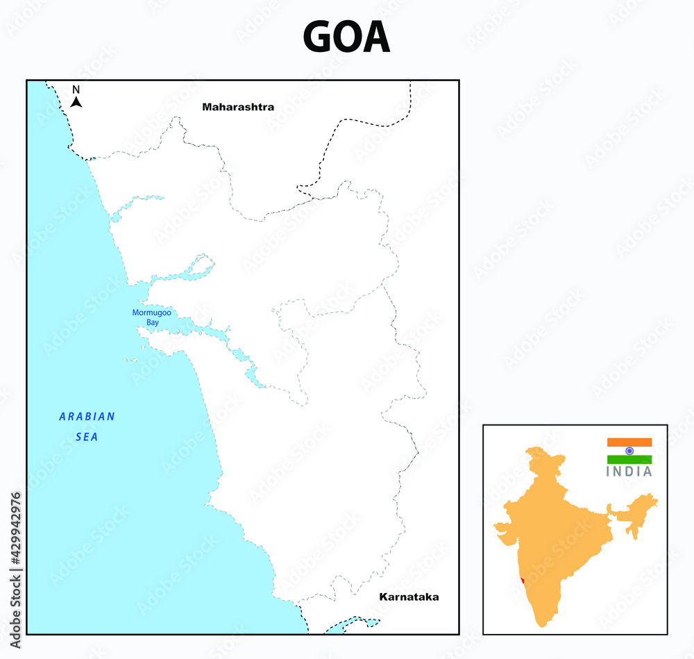 Goa map. Goa map with neighboring countries and border in outline ...
