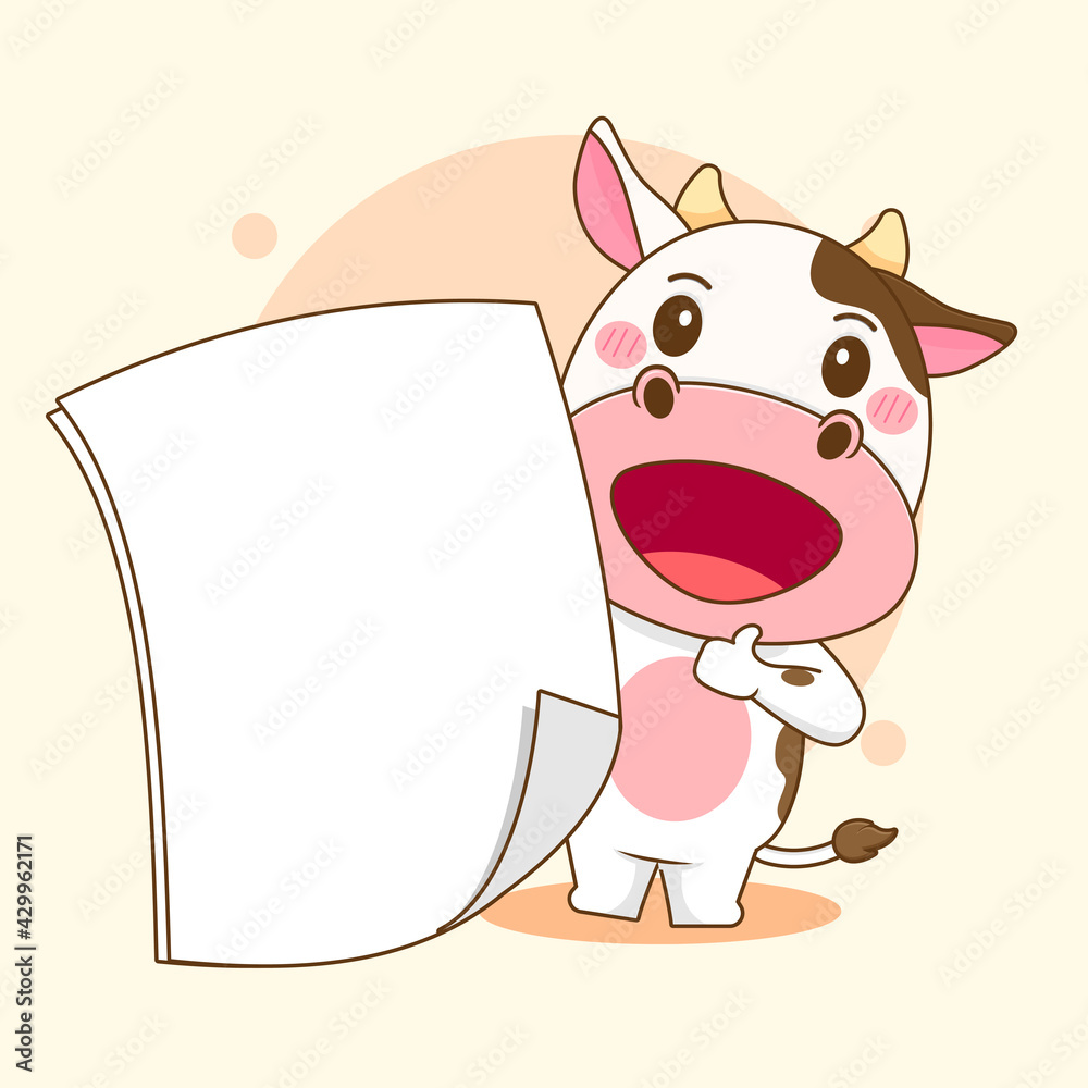 cartoon illustration of cute cow character holding blank paper Stock ...