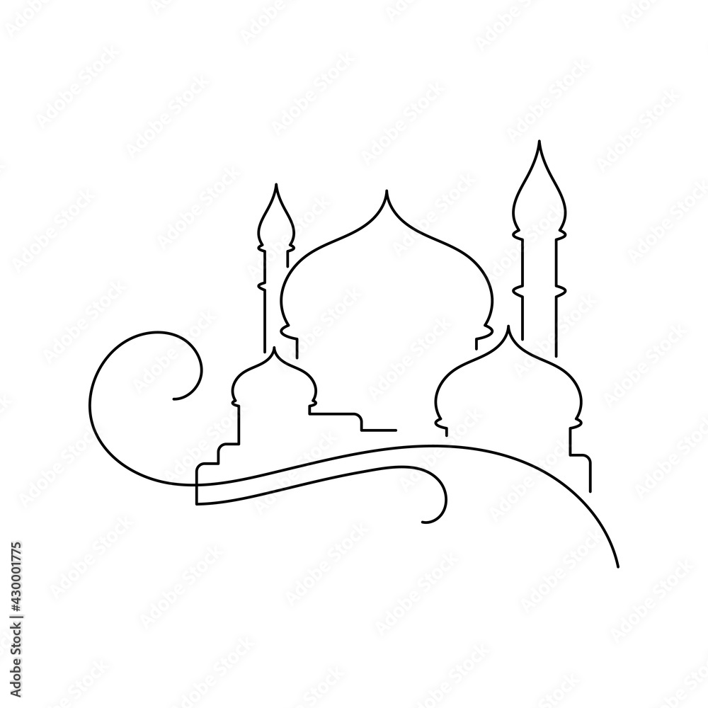 Vector Illustration of Islamic Mosque Line Art Drawing. Good for ...