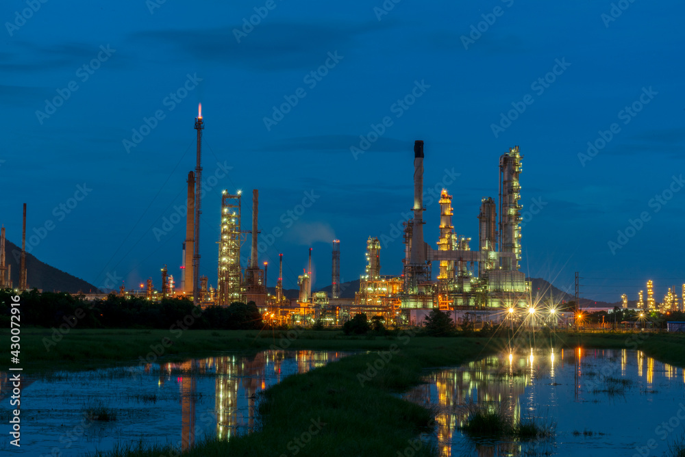 Oil refinery gas petrol plant industry with crude tank, gasoline supply ...