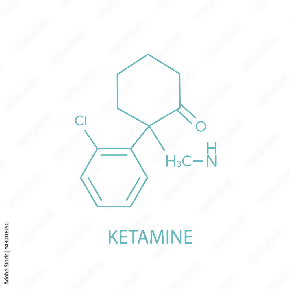 Ketamine anesthetic drug molecule. Used both medically and recreationally. Skeletal formula ...