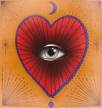 Retro Doodle Heart Rays Poster Free Stock Photo - Public Domain Pictures