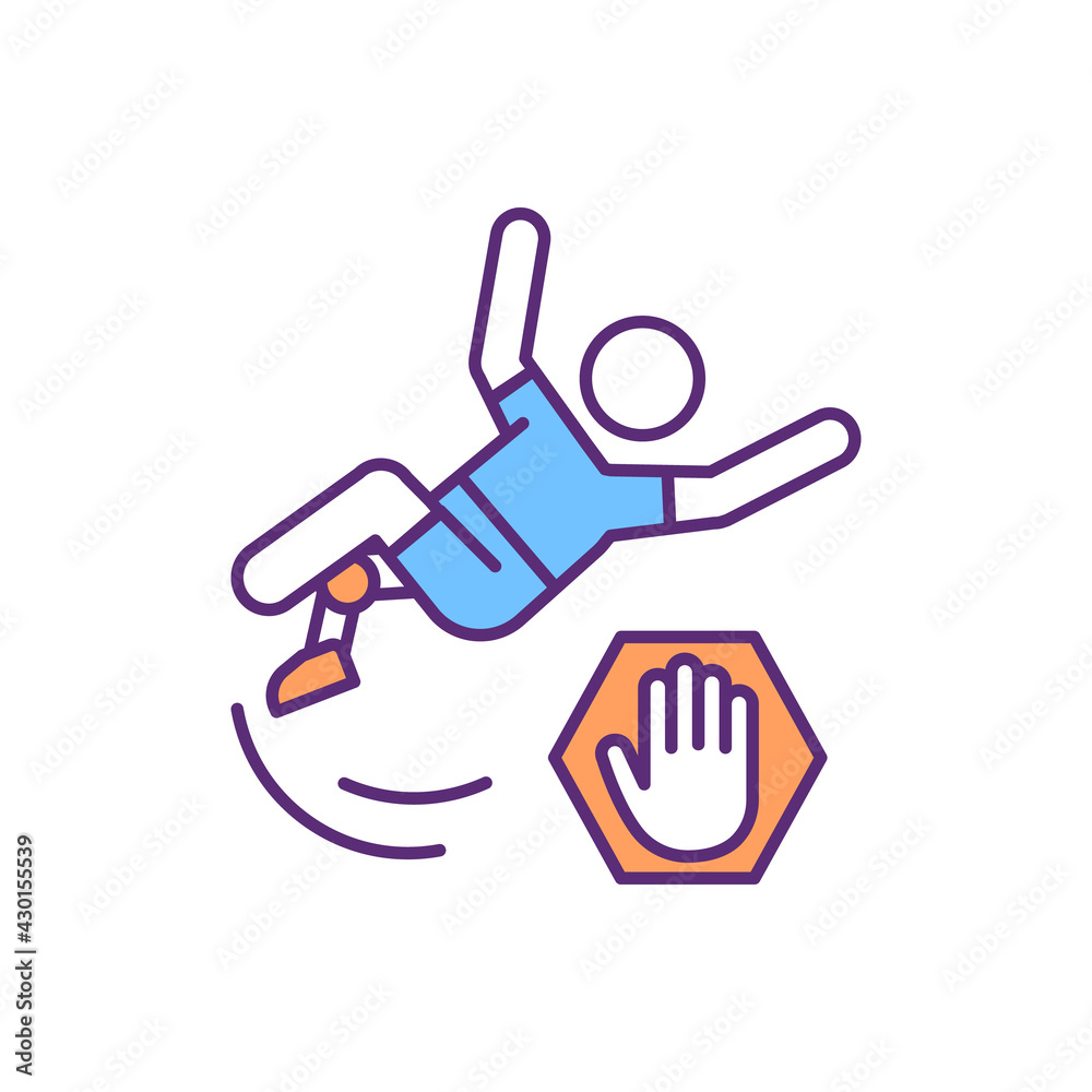 Improving coordination with prosthetic leg RGB color icon. Training ...