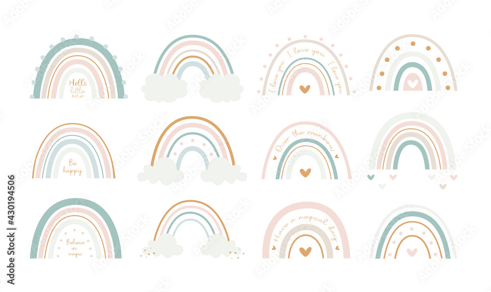 Rainbow, boho Rainbow, cute, colorful, rainbows, clipart, Natural Tones ...
