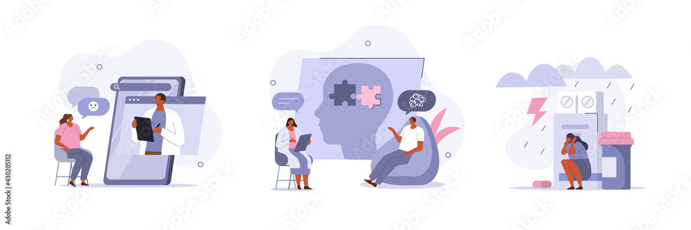 Mental Health Problems and Treatment. Characters having Consultation ...