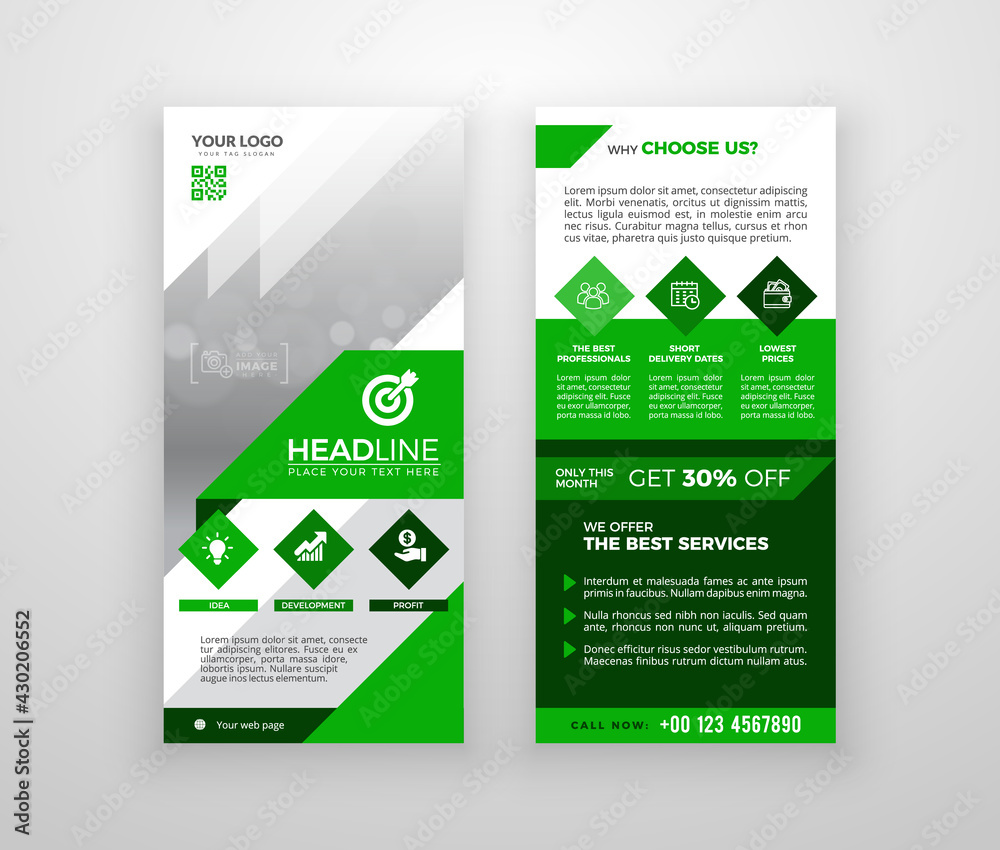 Double-sided DL flyer design. Brochure or flyer template. Layout with ...