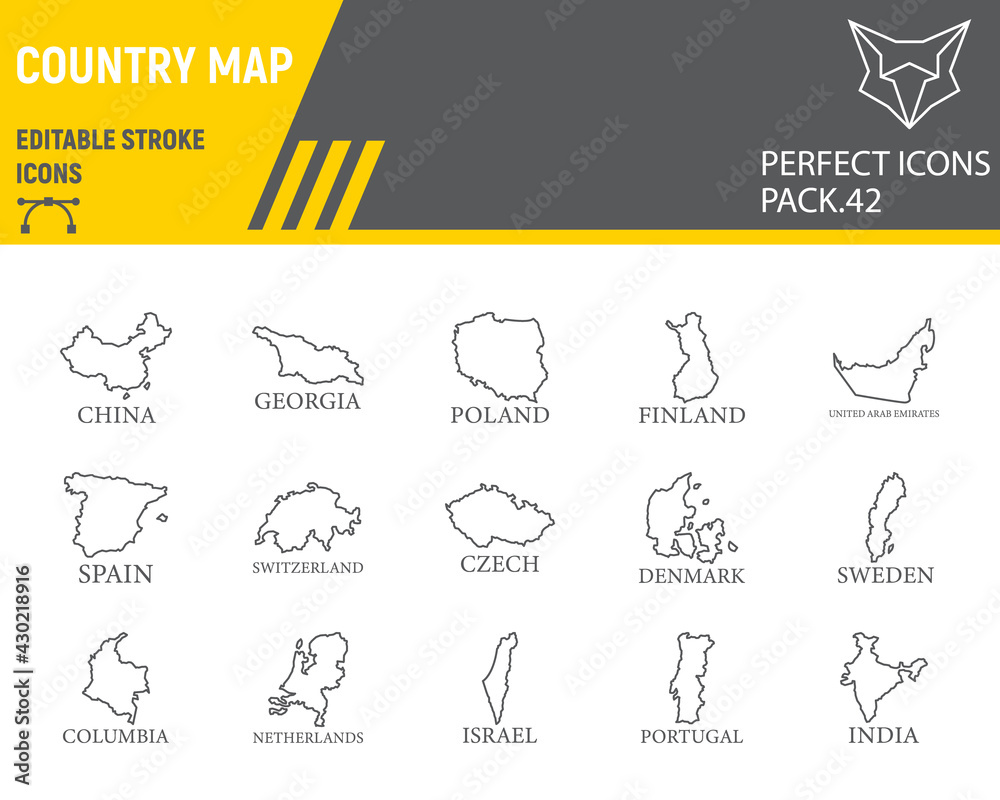 Map of country line icon set, country collection, vector graphics, logo ...