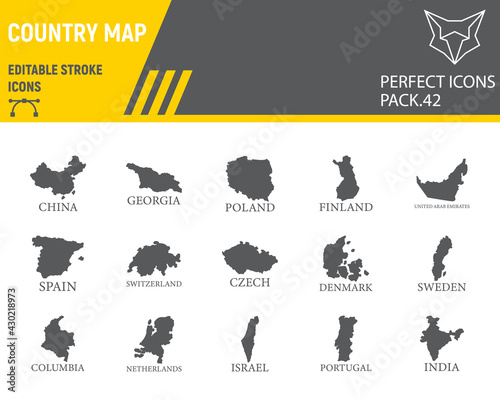 Map of country glyph icon set, country collection, vector graphics ...