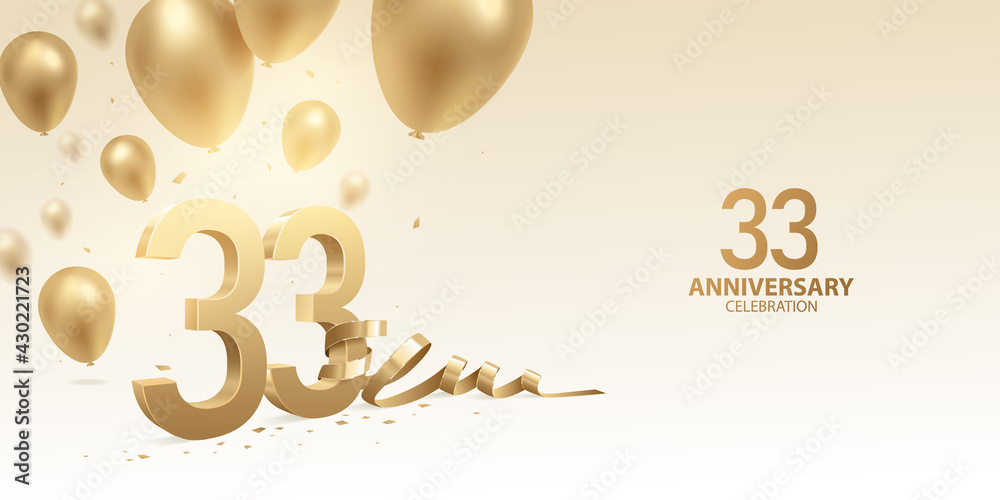 33rd Anniversary celebration background. 3D Golden numbers with bent ...