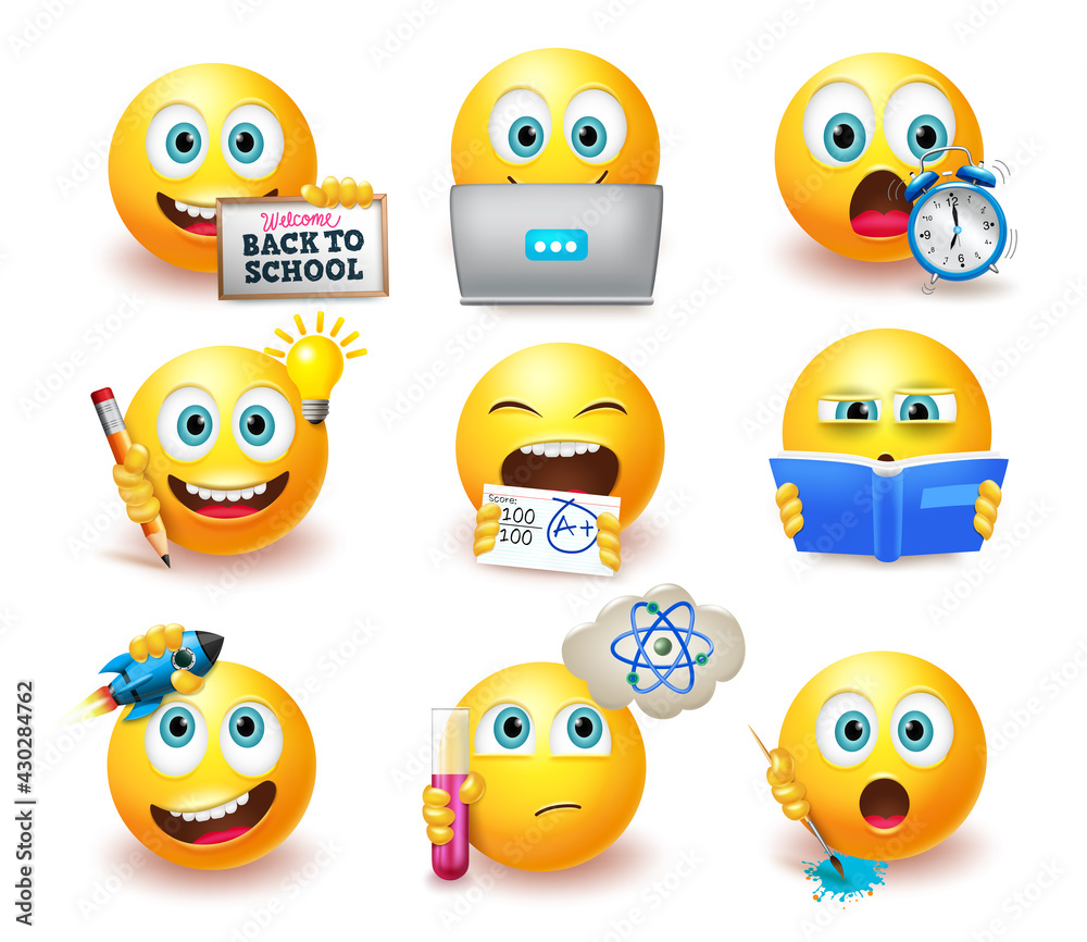 Image vectorielle Stock Smileys back to school emoticon vector set ...