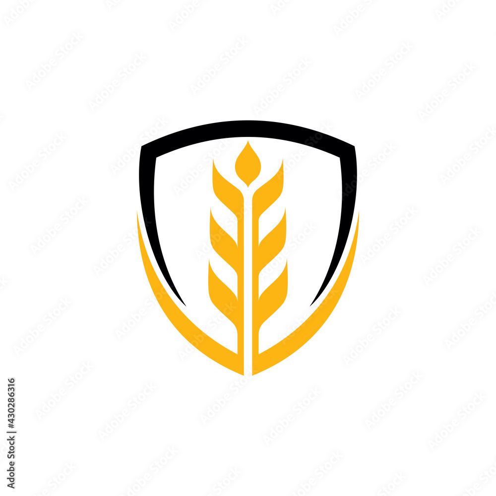Shield wheat flat logo template suitable for organic product symbol ...