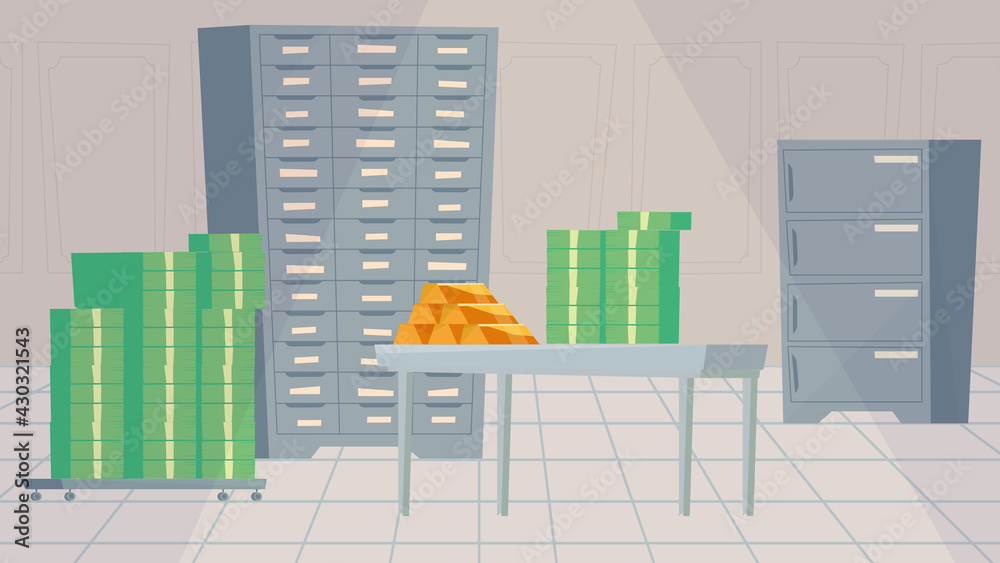 Vector de Stock Safe deposit box inside interior, banner in flat ...