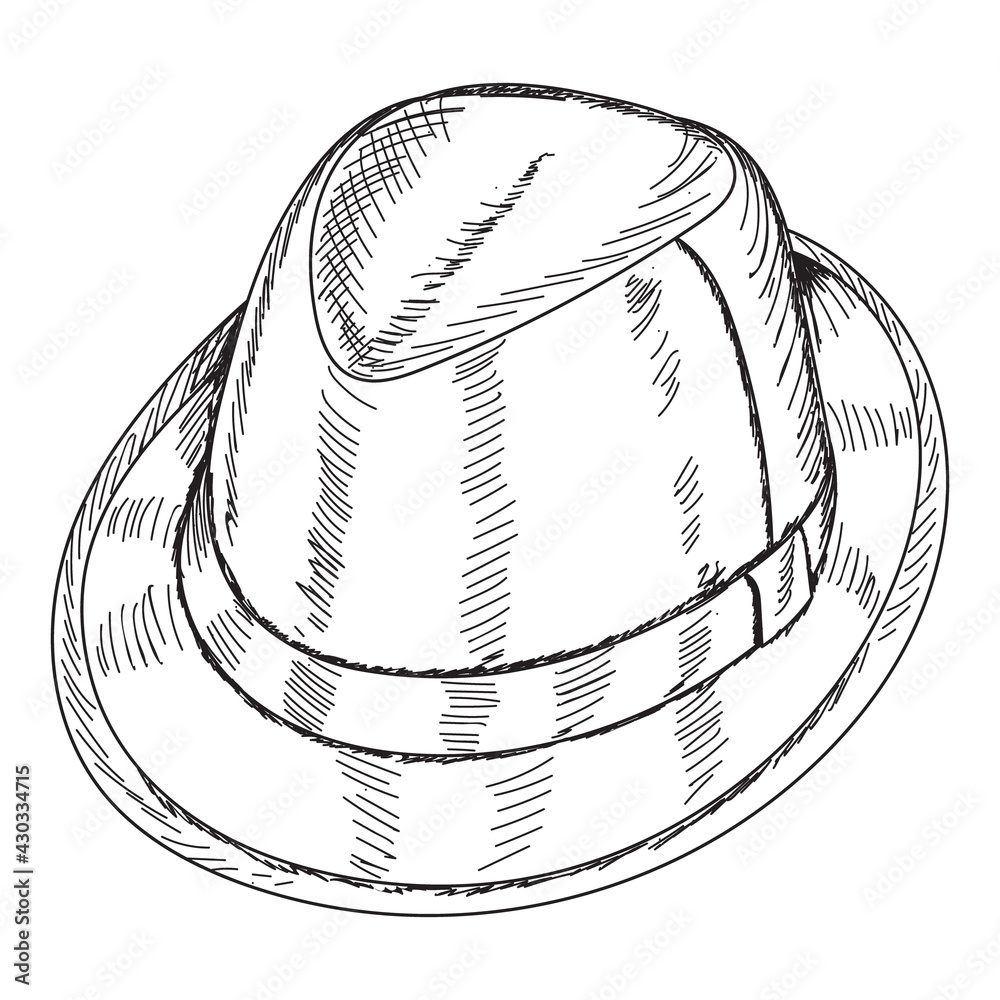 vector, isolated, sketch hand drawn men's hat Stock Vector | Adobe Stock