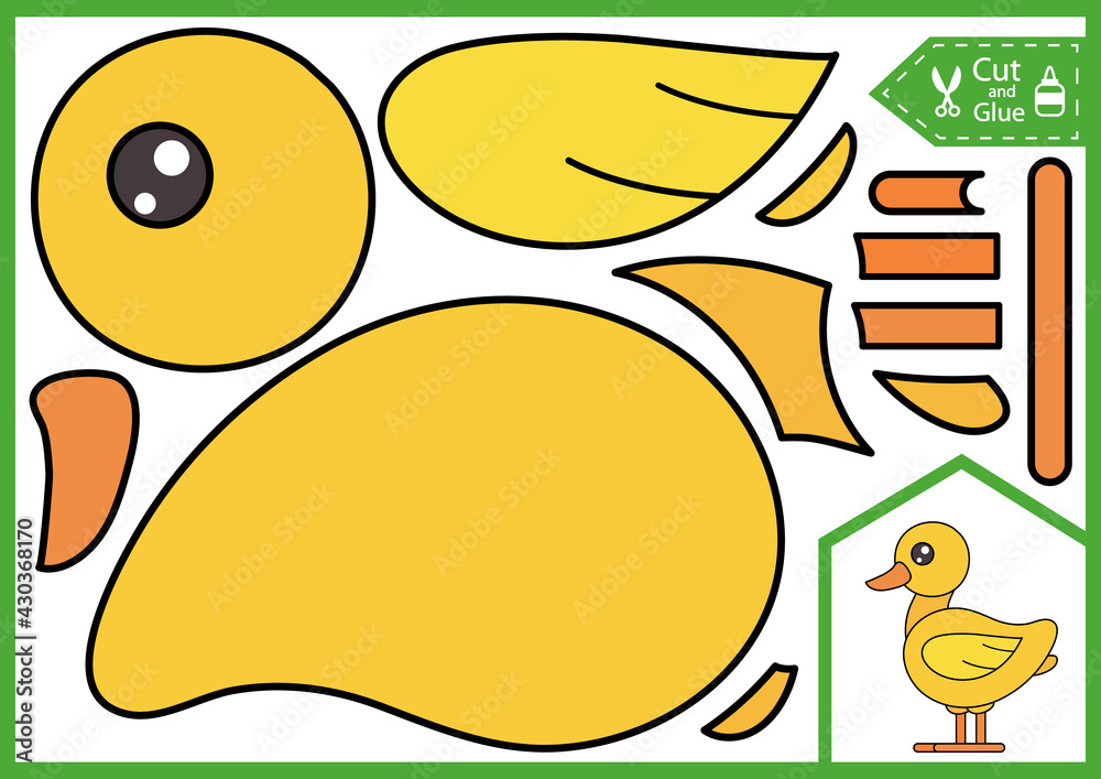 Kids crafts activity page. Cut and glue the paper a cute duck. Simple ...